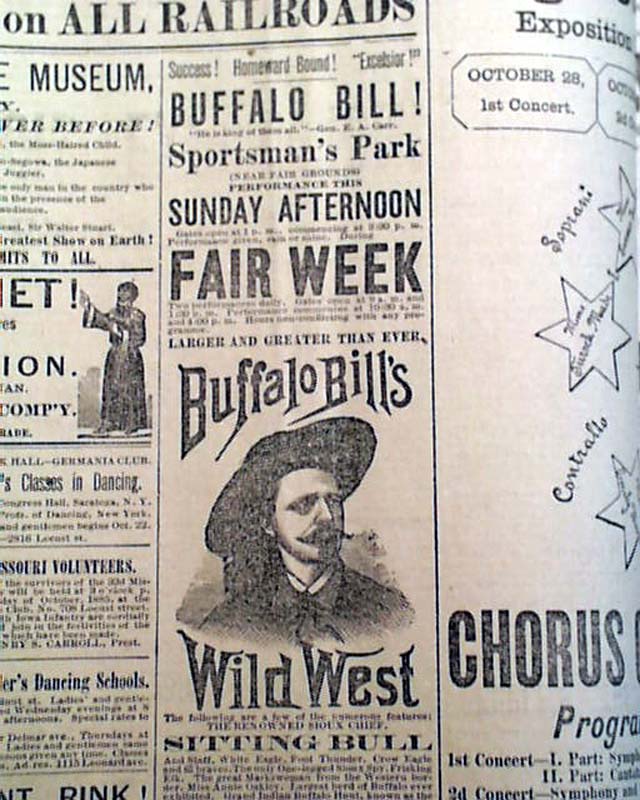 Illustrated ad for Buffalo Bill's Wild West show, and a baseball player ...