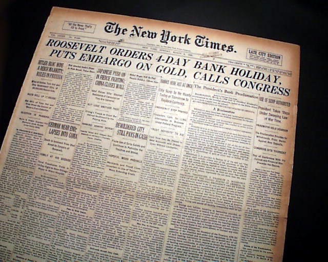 1933 Bank Holiday Ordered... - RareNewspapers.com