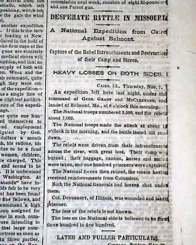 Civil War 1861... Battle of Belmont... - RareNewspapers.com