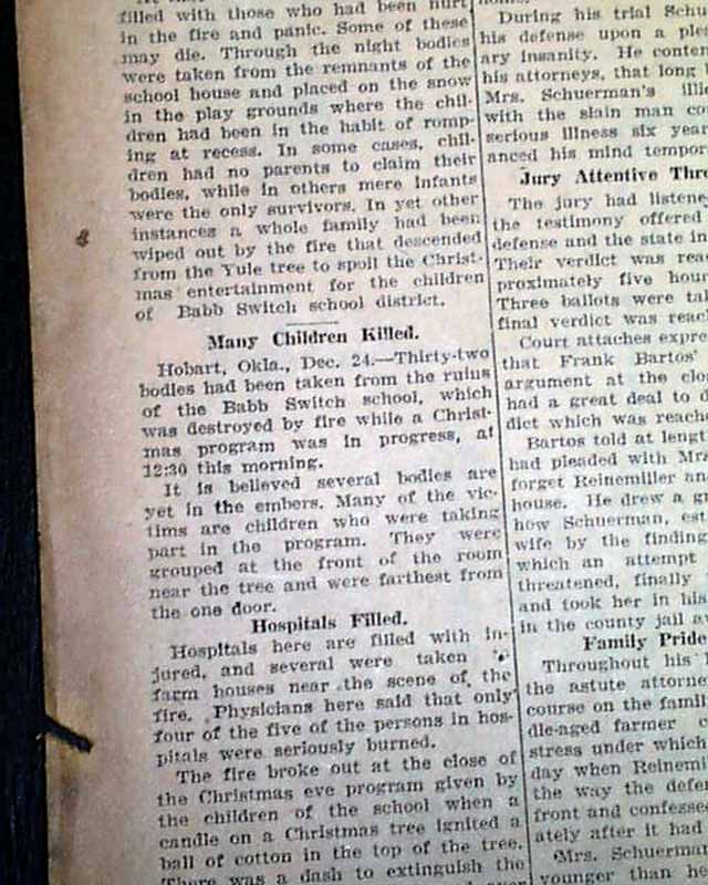 1924 Hobart, Oklahoma school house fire... - RareNewspapers.com