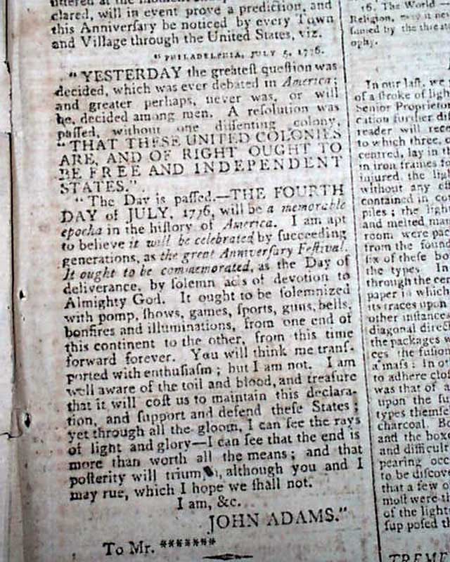 John Adams' famous letter on significance of the 4th of July ...