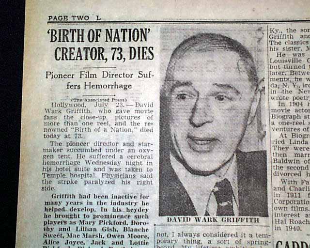 D.W. Griffith death in 1948.... - RareNewspapers.com