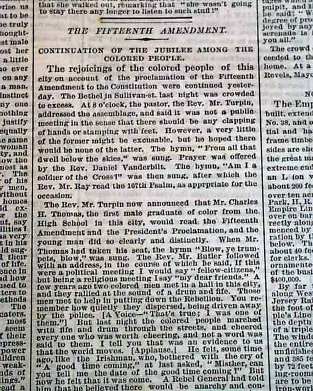 Celebrating passage of the 15th amendment... - RareNewspapers.com