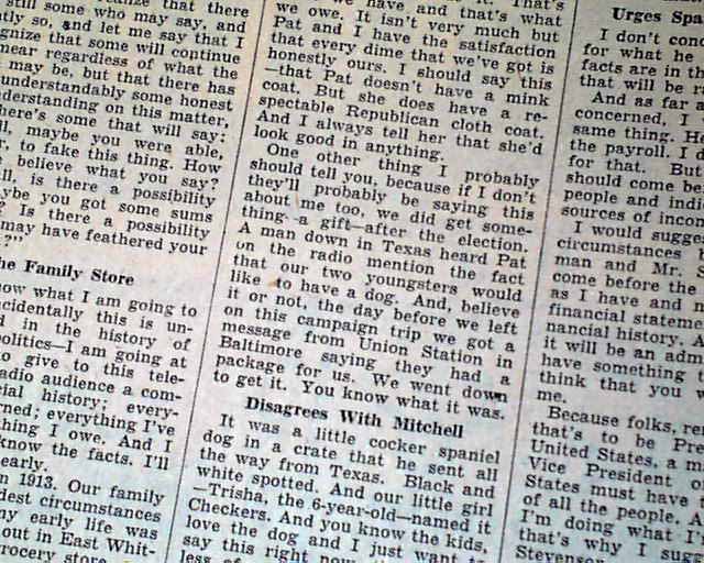 Richard Nixon's famous Checkers speech, with the full text ...
