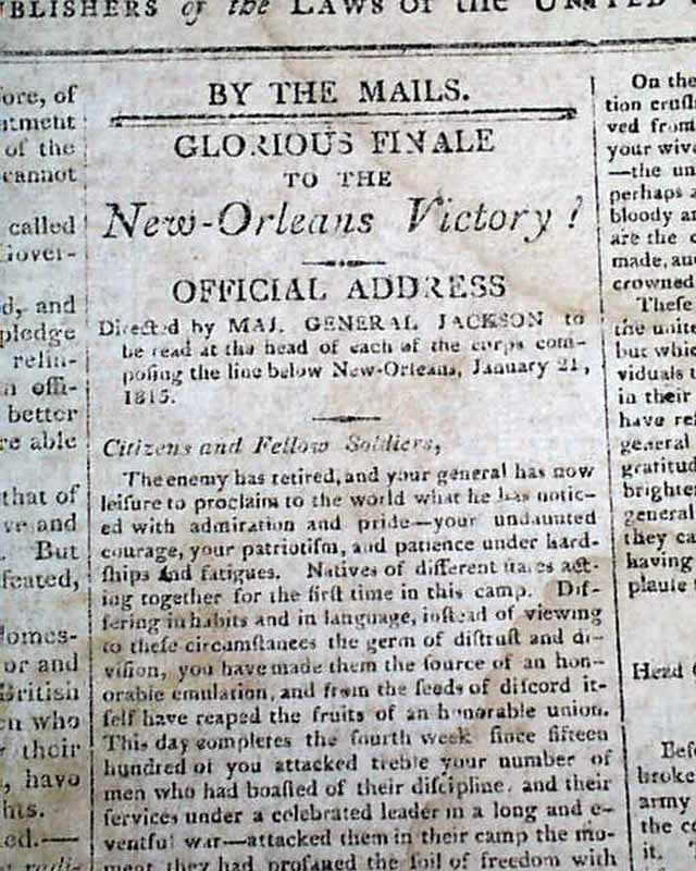 Fine account of the Battle of New Orleans... - RareNewspapers.com