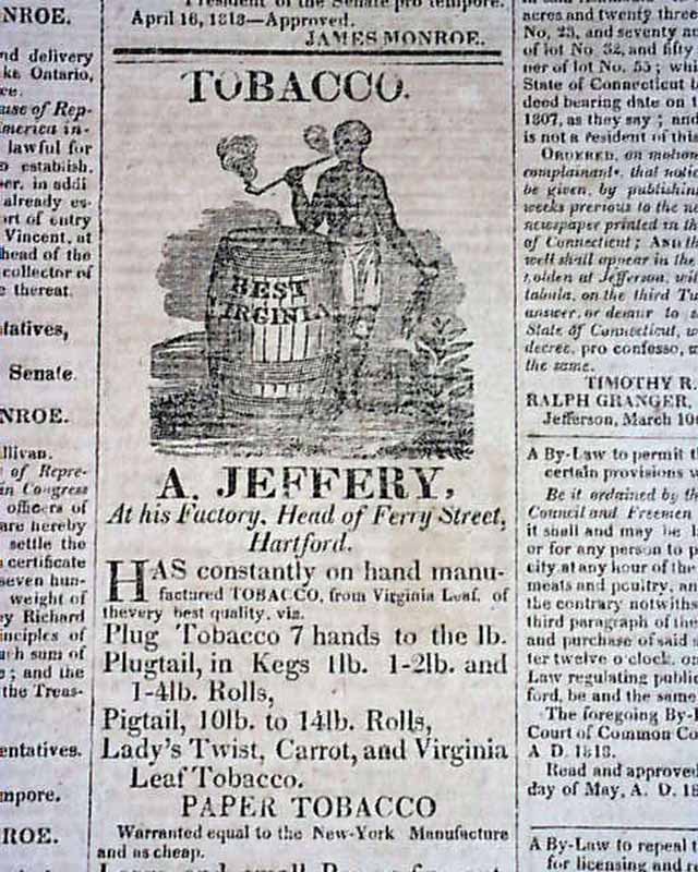 1818 James Monroe - Tobacco Ad... - RareNewspapers.com
