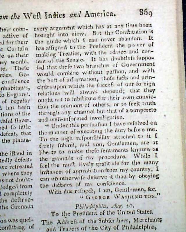 George Washington letters regarding the Jay Treaty... - RareNewspapers.com