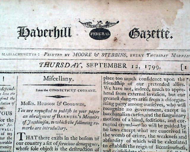 1799 Haverhill MA Newspaper... - RareNewspapers.com