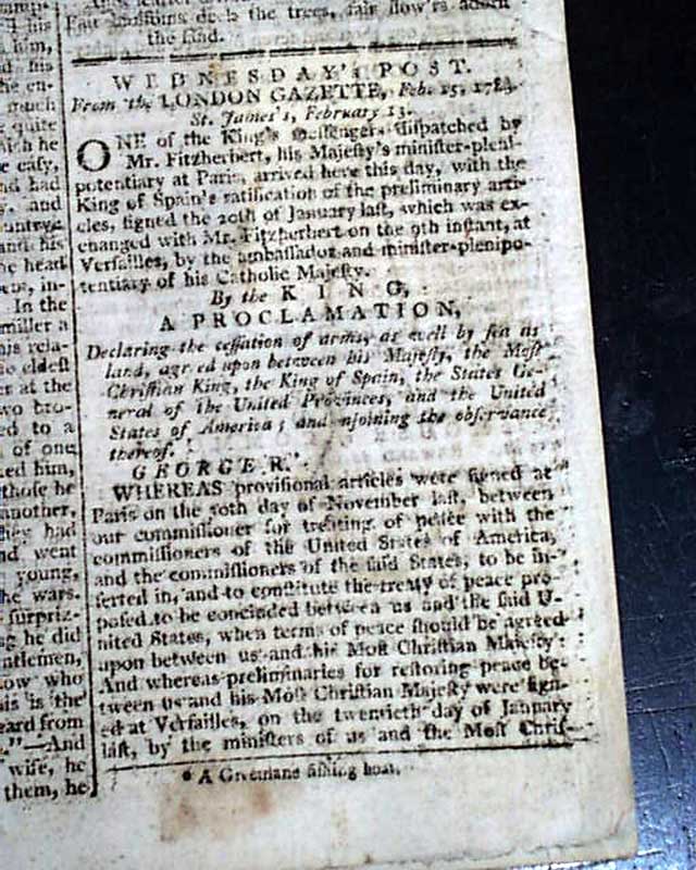 Historic Proclamation by the King formally ending the Revolutionary War ...
