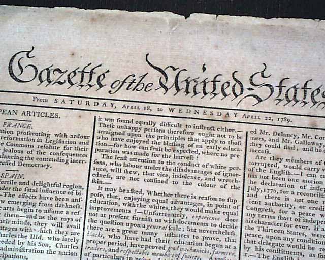 George Washington... Inauguration of 1789... - RareNewspapers.com