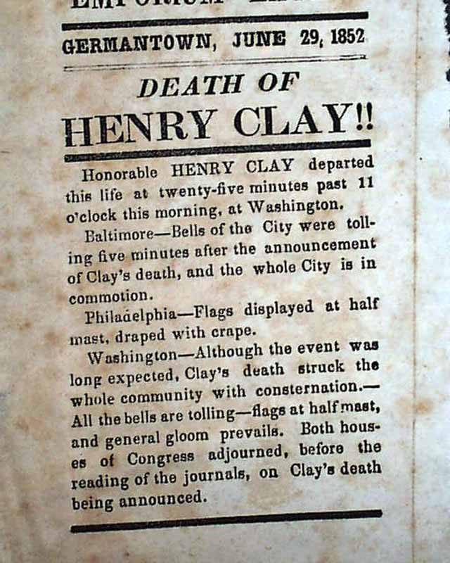 Terrific, tiny broadside with a same-day announcement of Henry Clay's ...