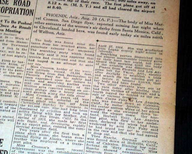 1st Women's Air Derby death... Marvel Crosson... - RareNewspapers.com