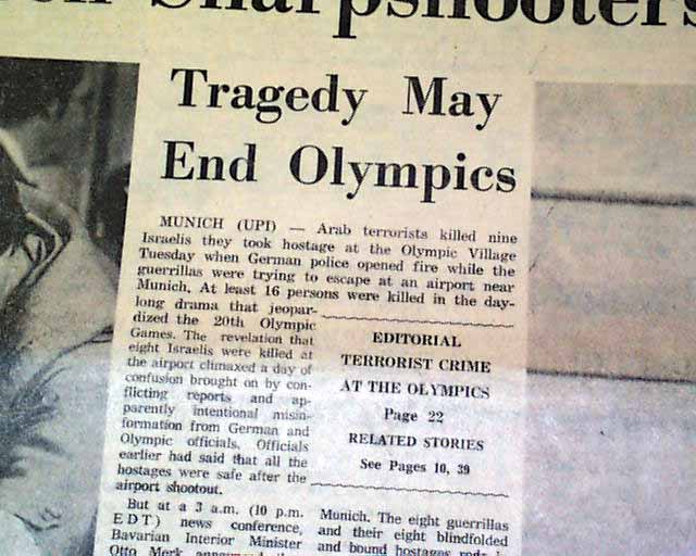 1972 Munich Massacre... Olympics... - RareNewspapers.com