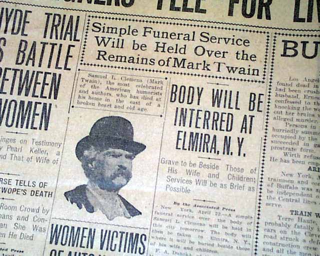 Death and funeral of Mark Twain... - RareNewspapers.com