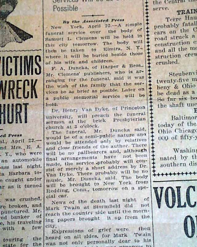Death and funeral of Mark Twain... - RareNewspapers.com