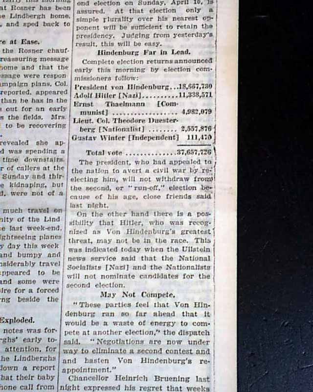 First time Hitler appears in a front page banner headline ...