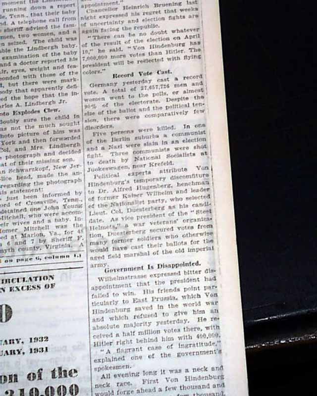 First time Hitler appears in a front page banner headline ...