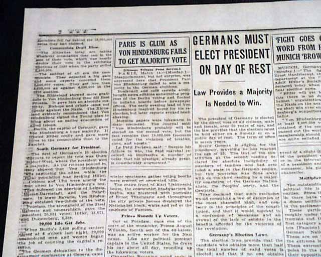 First time Hitler appears in a front page banner headline ...