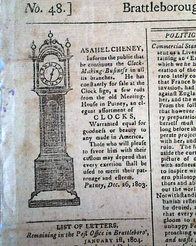 Asahel Cheney grandfather clock advertisement... - RareNewspapers.com