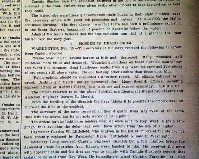 U.S.S. Maine explodes in Havana Harbor... - RareNewspapers.com