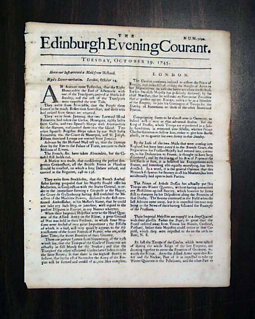 1745 Scotland newspaper from the Jacobite Rebellion... - RareNewspapers.com