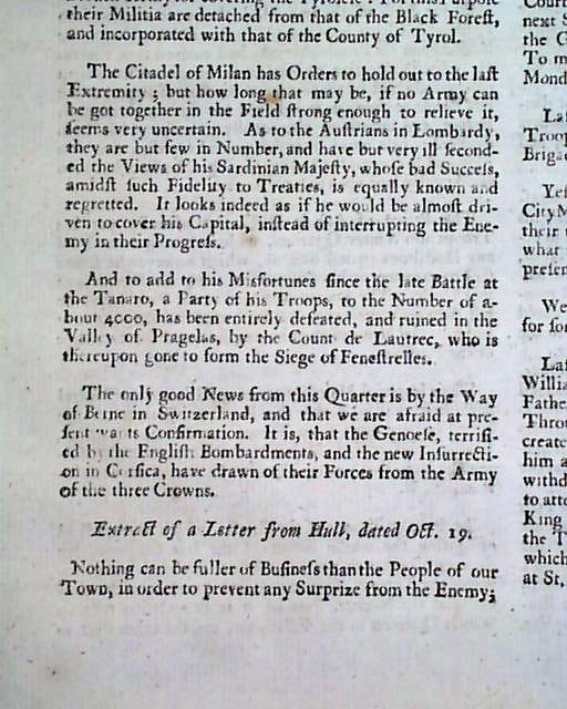 1745 Scotland newspaper from the Jacobite Rebellion... - RareNewspapers.com