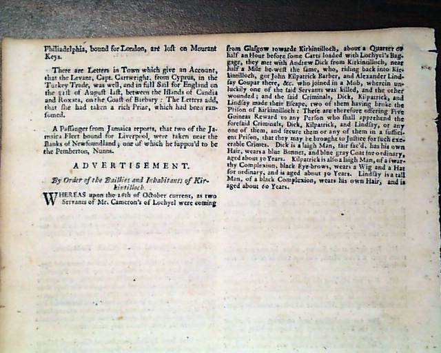 1745 Scotland newspaper from the Jacobite Rebellion... - RareNewspapers.com