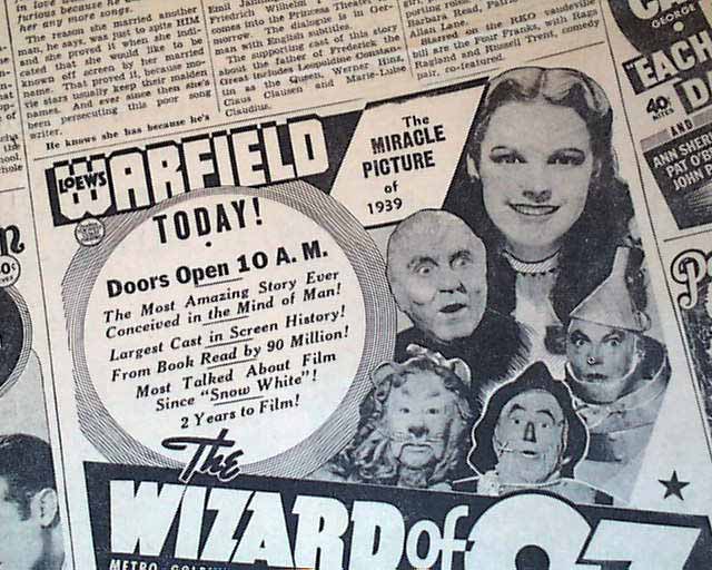 Wizard of Oz debut... opening day... - RareNewspapers.com