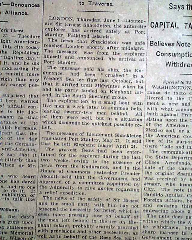 Ernest Shackleton back from Antarctic... - RareNewspapers.com