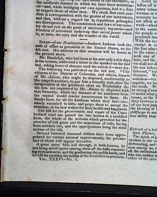 Inauguration Of Andrew Jackson... - RareNewspapers.com