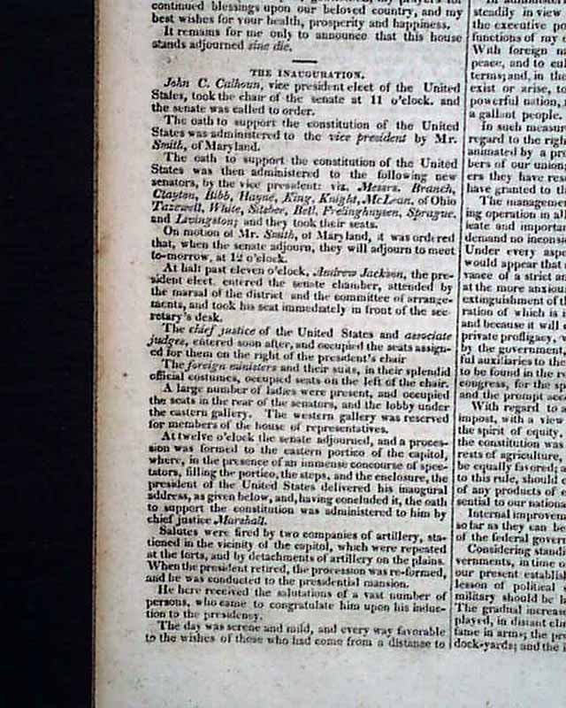 Inauguration Of Andrew Jackson... - RareNewspapers.com