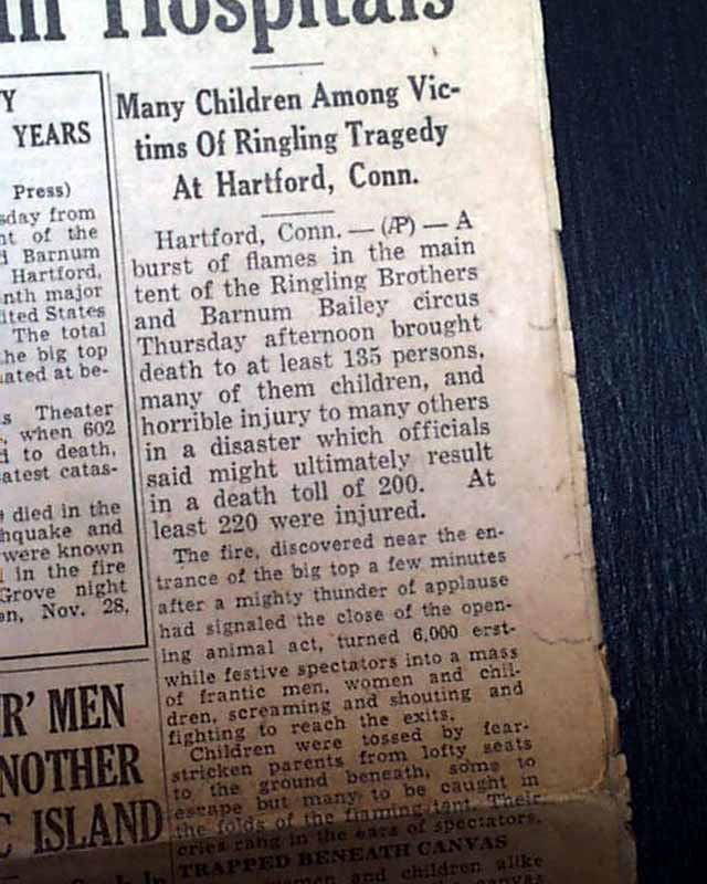 Hartford circus fire in 1944... - RareNewspapers.com