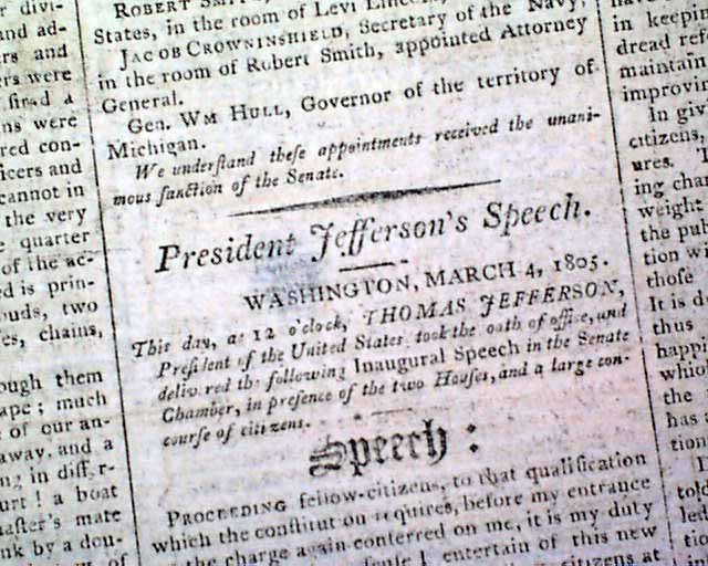 Thomas Jefferson's inaugural address... - RareNewspapers.com