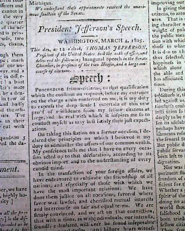 Thomas Jefferson's inaugural address... - RareNewspapers.com