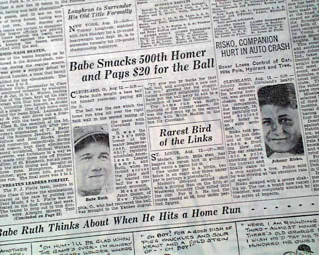 Babe Ruth hits his 500th home run... - RareNewspapers.com