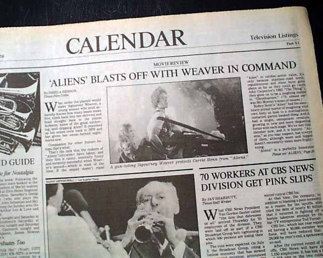 Review & premiere of "Aliens", in a Los Angeles newspaper ...