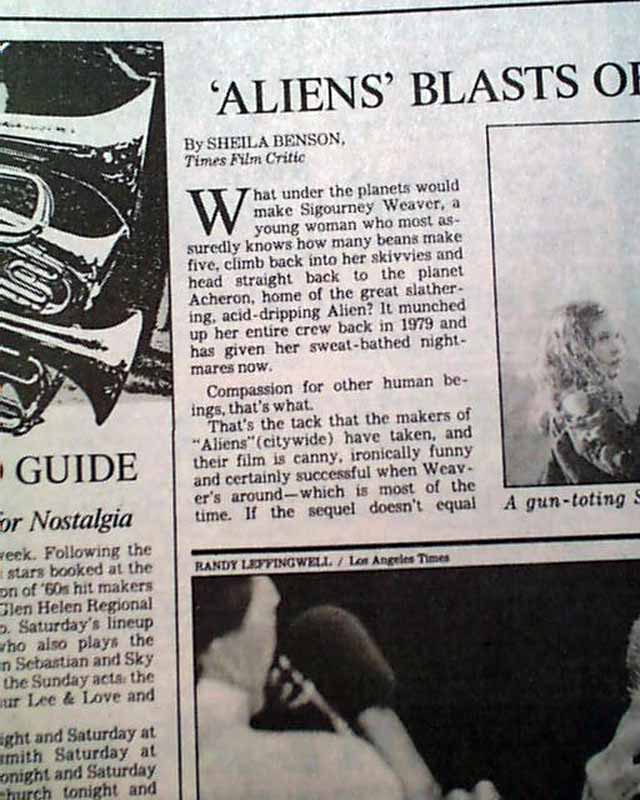 Review & premiere of "Aliens", in a Los Angeles newspaper ...