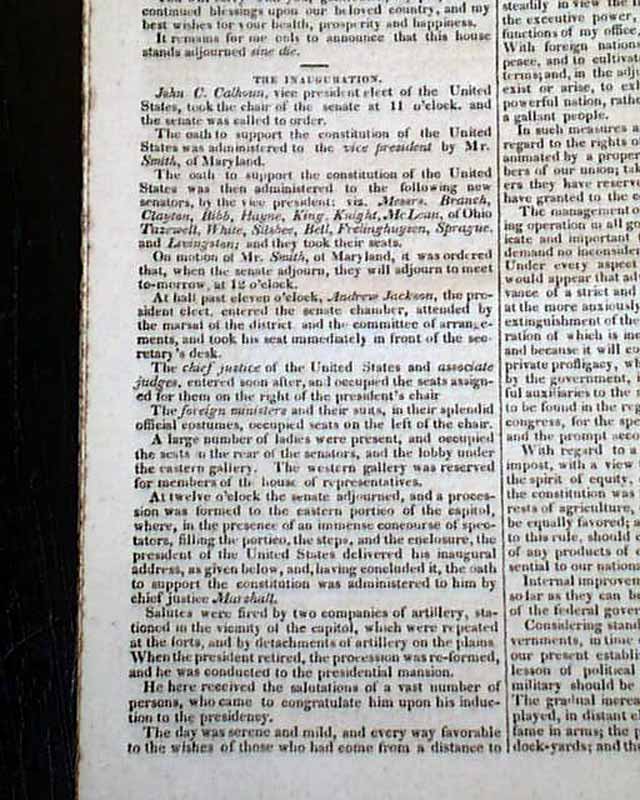Inauguration & inaugural address of Andrew Jackson... - RareNewspapers.com