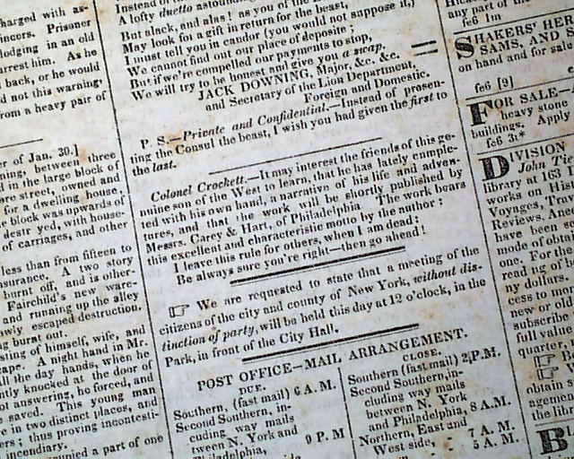 America's first penny newspaper... On Davy Crockett's autobiography ...