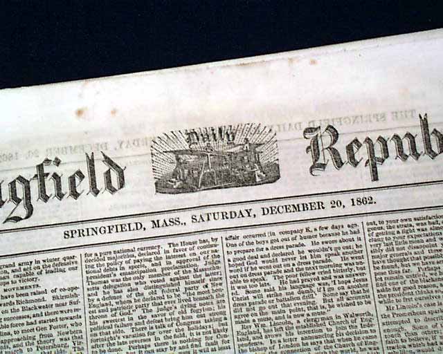 1862 Springfield Massachusetts Newspaper.... - RareNewspapers.com