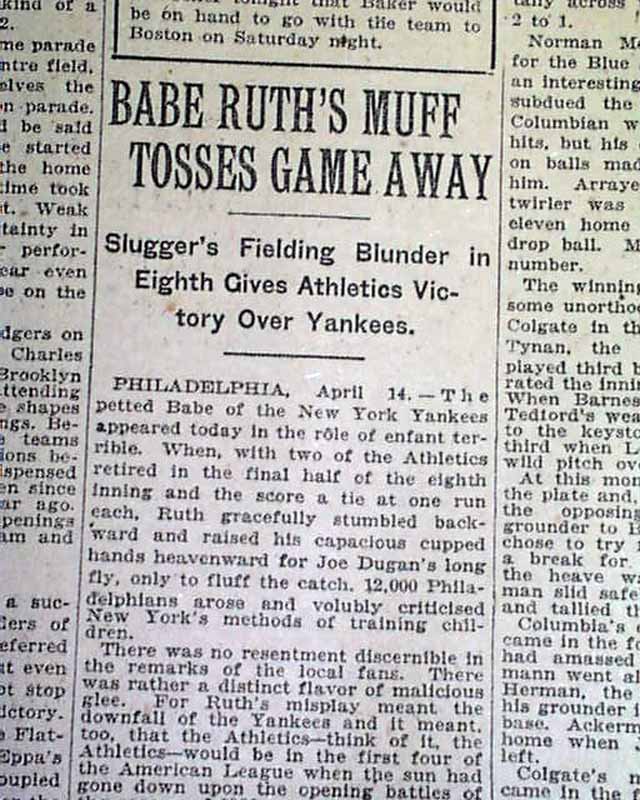 A pair of issues on Babe Ruth's first game as a Yankee ...