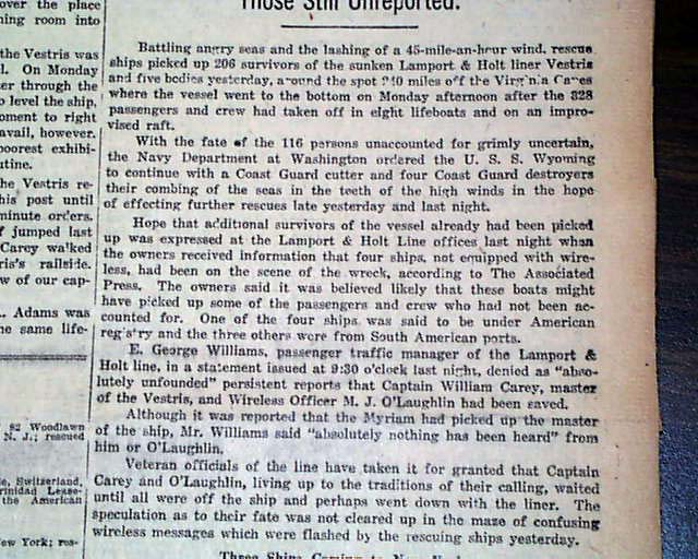 S.S. Vestris Sinks In 1928... - RareNewspapers.com