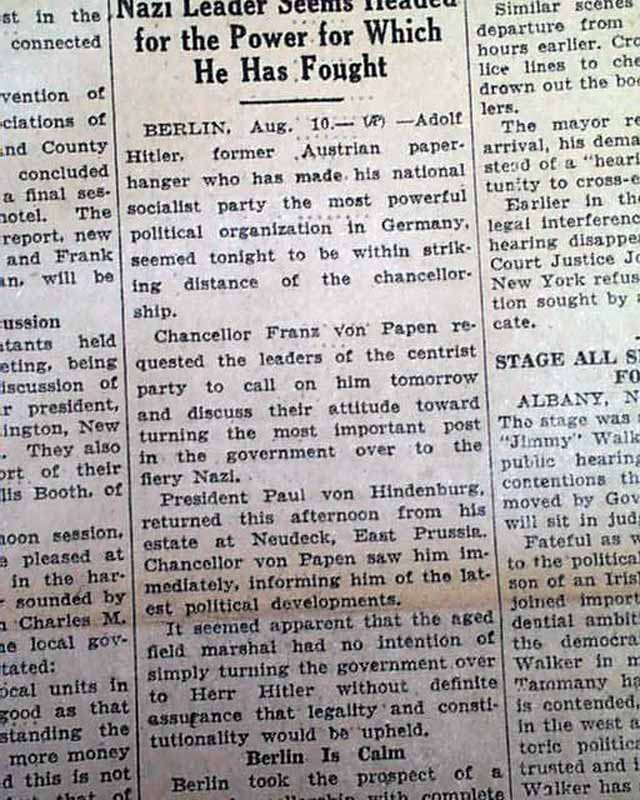 Adolph Hitler close to total power ?.... - RareNewspapers.com