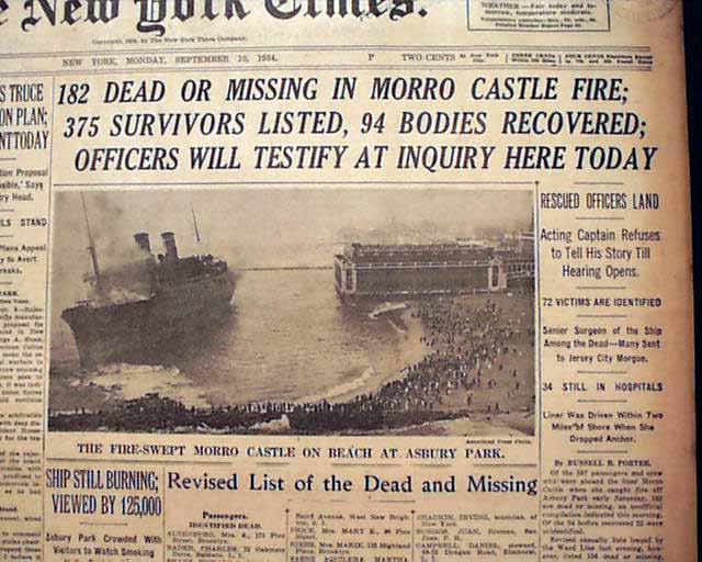 Liner SS Morro Castle burns... - RareNewspapers.com