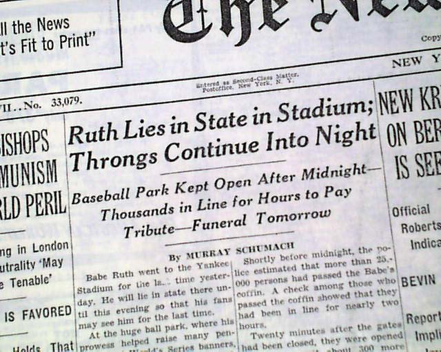 Death of Babe Ruth... - RareNewspapers.com