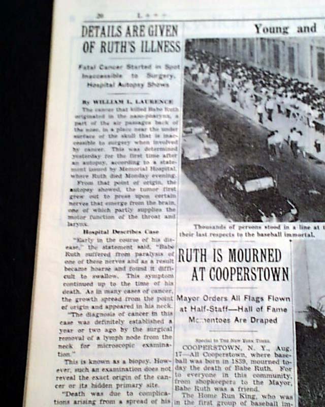 Death of Babe Ruth... - RareNewspapers.com