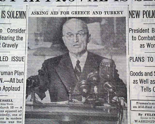 Harry Truman Doctrine in 1947.... - RareNewspapers.com