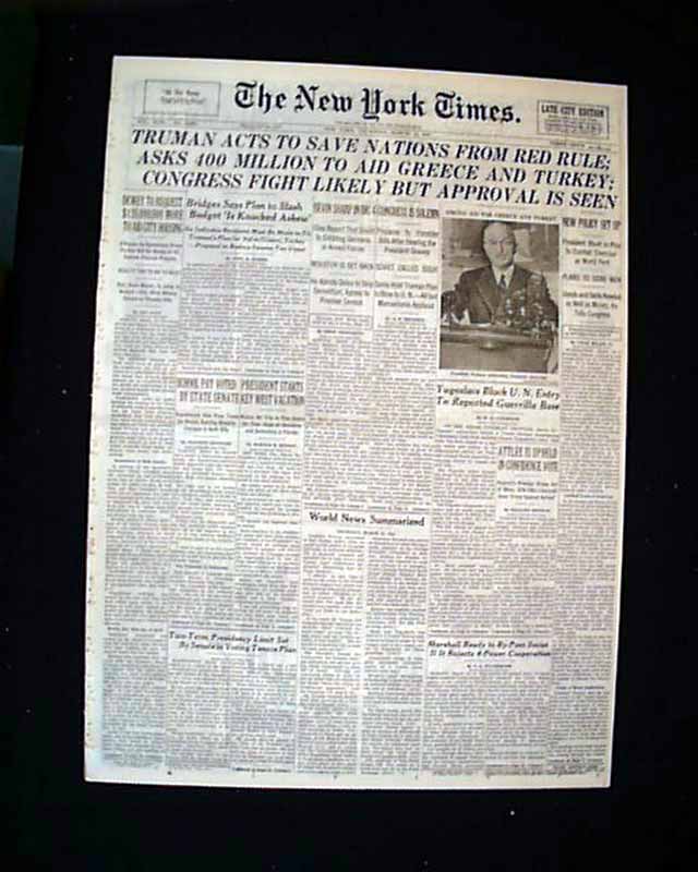 Harry Truman Doctrine in 1947.... - RareNewspapers.com