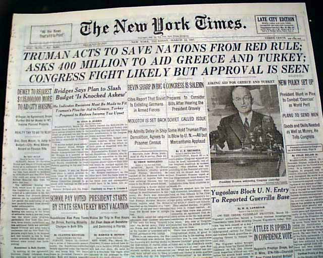 Harry Truman Doctrine in 1947.... - RareNewspapers.com