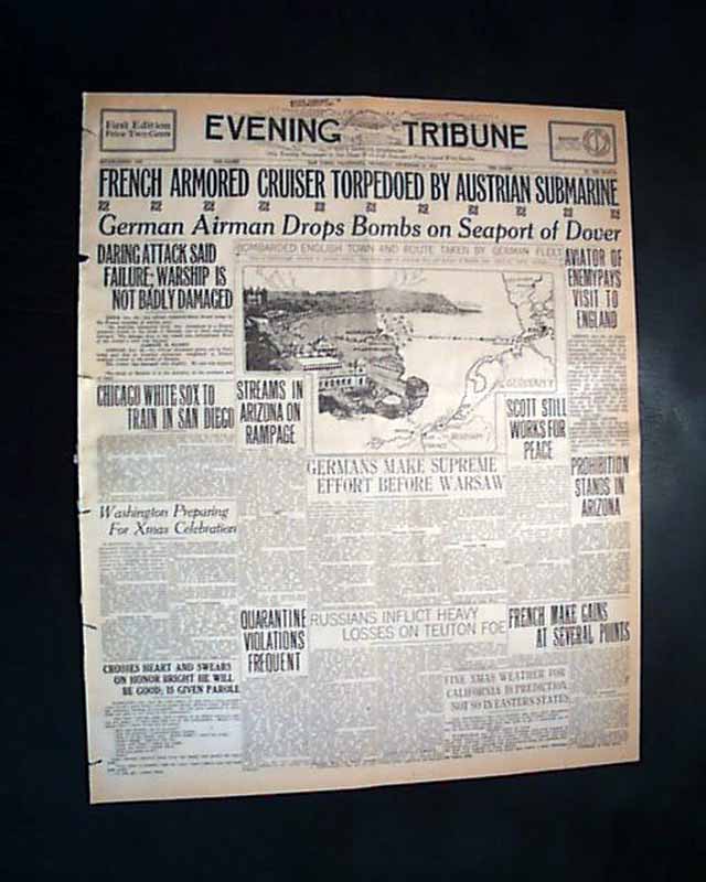 First aerial bombing of Great Britian in 1914... - RareNewspapers.com